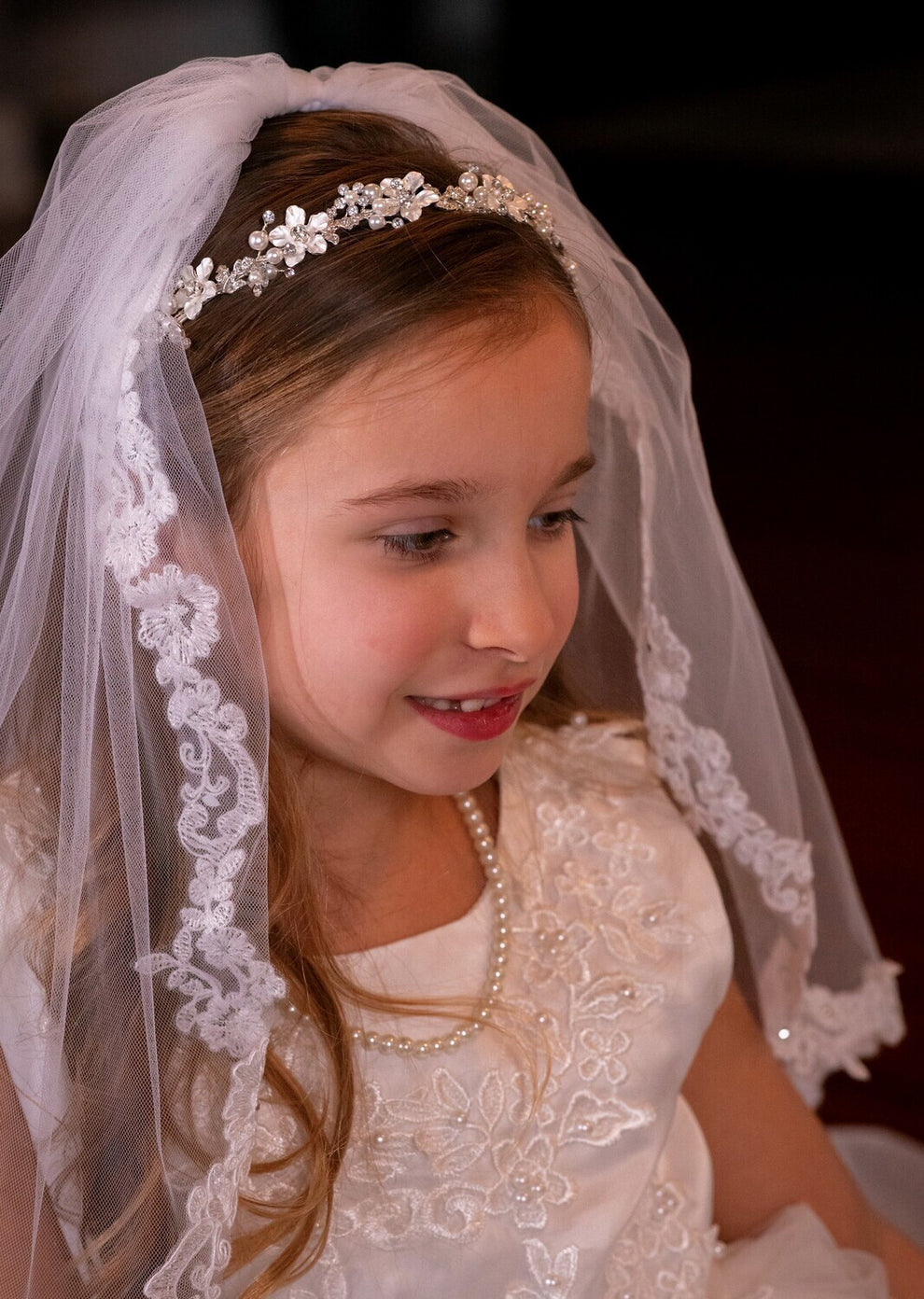 Lorena, Beautiful floral first communion headpiece – Bella-Tiara
